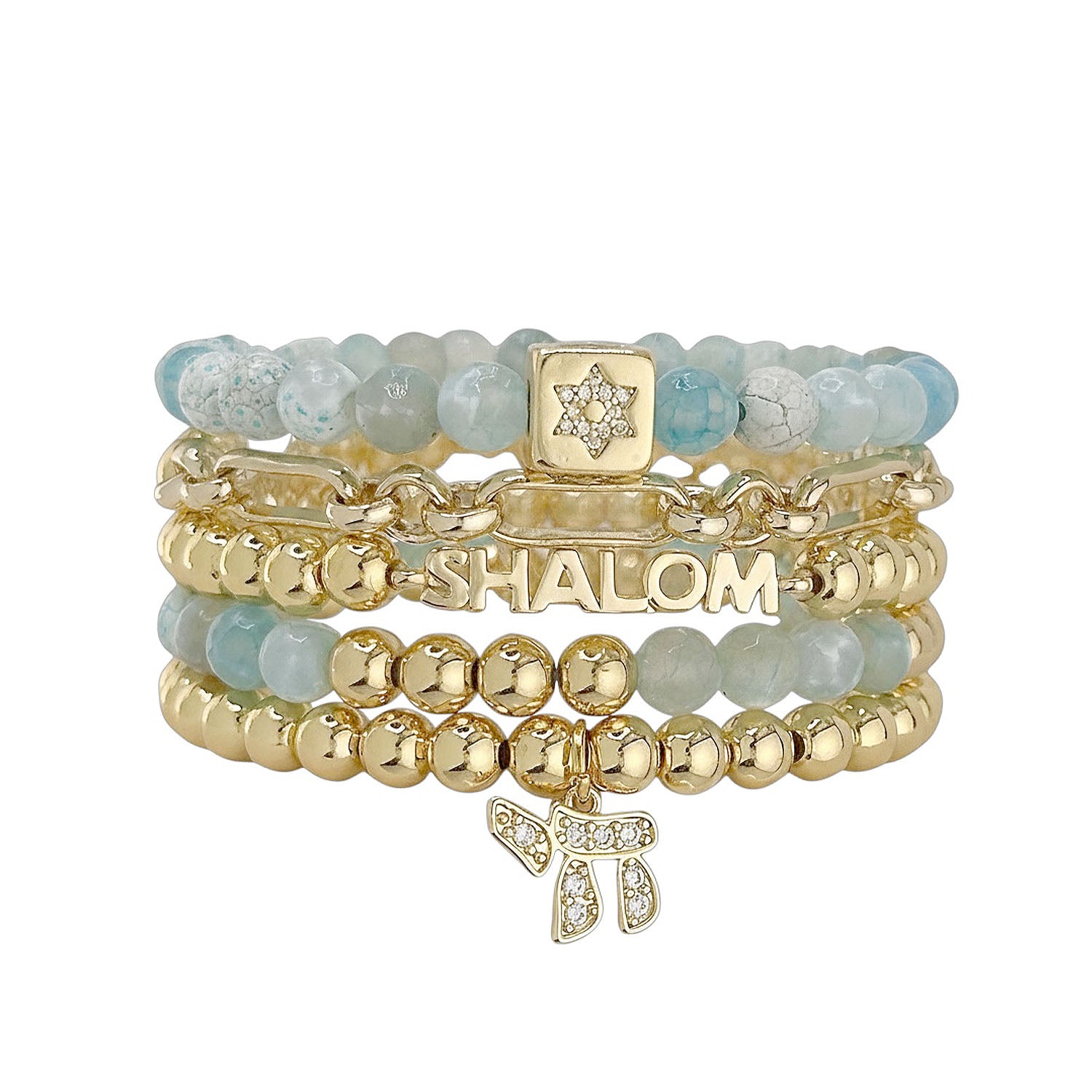 Love Lisa Shalom Gemstone Bracelet Stack Blue Fire Agate and Onyx